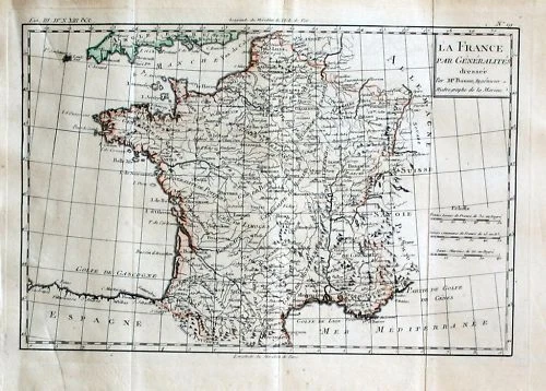 1780 - FRANCE Carte Gravure Map Bonne Gravure sur Cuivre Engraving ...