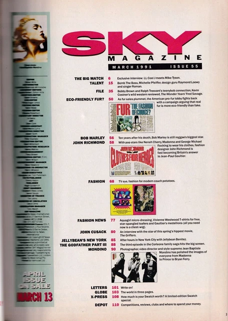 SKY MAGAZINE N° 3 Mars 1991 - Madonna by Mondino John Cusack Mike Tyson ...