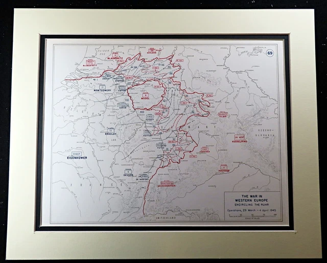 WW2 MAP WAR in Europe Allied Invasion Force Ruhr Valley Campaign West ...