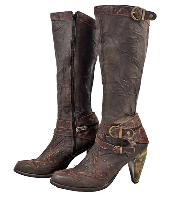 NEW ROCK KNEE Length High Heel Textured Leather Boots UK 5 EU 38 ...