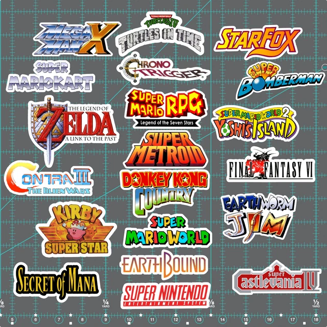 20 SUPER NINTENDO SNES Logo Sticker Pack - White, Clear or Holographic ...
