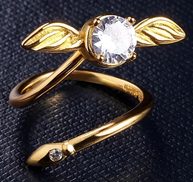 HARRY POTTER GOLD Ring Golden Snitch Hogwarts Wizard Zircon Movie ...
