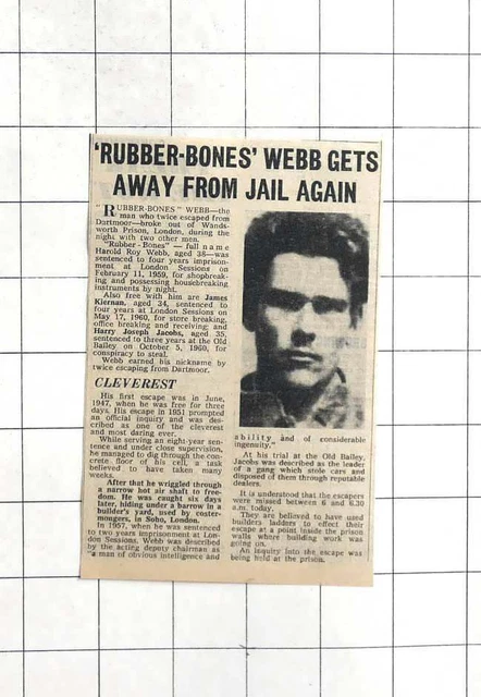 1961 &RUBBER BONES& Harold Roy Webb Escapes From Jail Again, Wandsworth ...