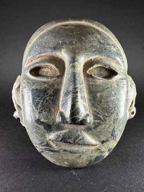 ANCIENT HAND CARVED Aztec Maya Inca Green Stone Maskette Burial Mask £ ...