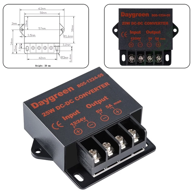 R GULATEUR DE TENSION compact et fiable DC 12V 24V DC 5V 5A 25W pour DEL EUR 17,15 - PicClick IT