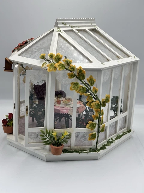 DOLLS HOUSE CONSERVATORY 1:12 Vintage Garden With Furniture ,Resin ...