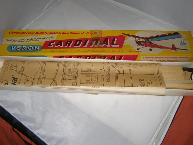 BALSA WOOD MODEL vintage veron cardinal 35" wingspan .5 to 1cc engine £ ...