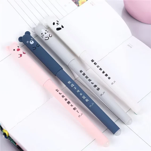4 PCS/SET KAWAII Pig Bear Cat Mouse Erasable Gel Pen School Office ...