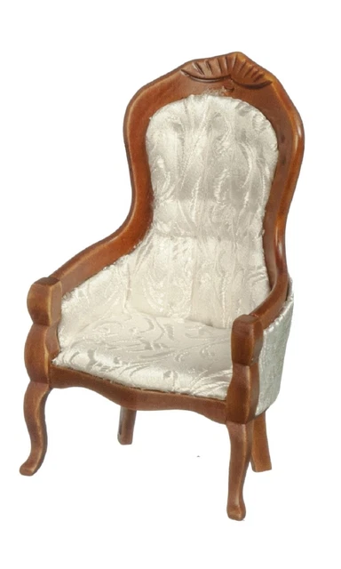 MAISON DE POUPÉES Victorien Noyer Blanc Homme Chaise Meuble Salon 1:12 Échelle EUR 31,50 ...