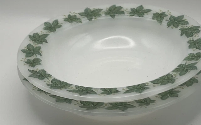 VINTAGE PHOENIX OPALWARE Milk Glass Green Leaves pattern Cearal Bowl X ...
