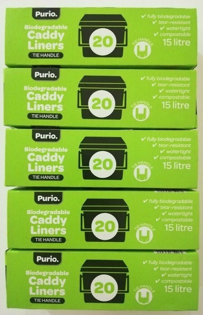 PURIO BIODEGRADABLE CADDY Bin Liners 15 Litre Compostable Food Waste ...