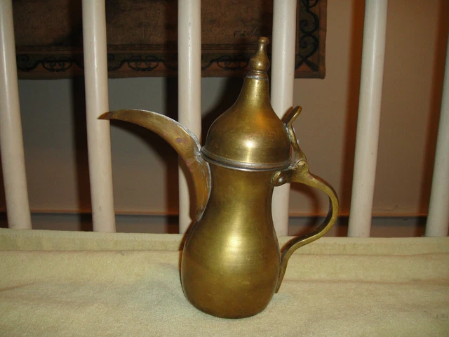 VINTAGE TURKISH ARABIC Middle Eastern Brass Tea Kettle Engraved Long ...