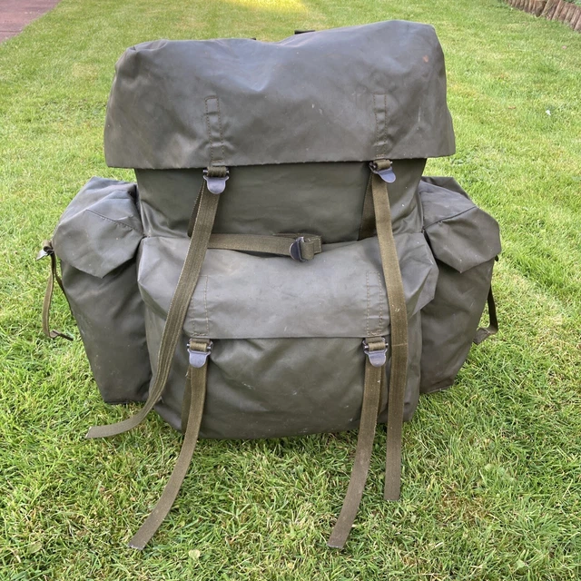 VINTAGE BRITISH ARMY Rucksack Bergen Butyl Nylon Olive Metal Framed ...