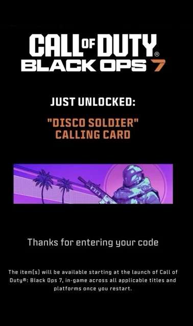 DISCO SOLDIER CALL Of Duty Black Ops 7 Calling Card £42.29 - PicClick UK