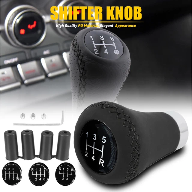 BLACK LEATHER 5 Speed Car Gear Shift Knob Shifter Lever Stick Manual ...