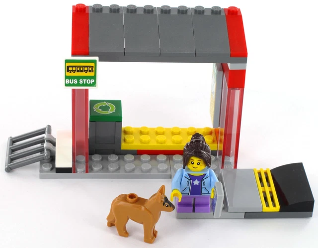 LEGO CITY BUS Stop with Minifigure Child with Cell Phone and Dog from ...