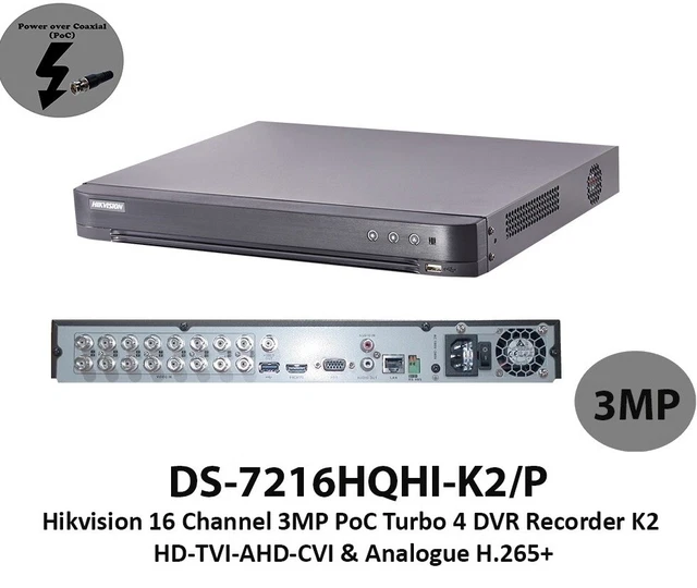 HIKVISION DS-7216HQHI-K2/P 16 Channel 4MP TVI Hybrid PoC DVR, Black 2TB ...