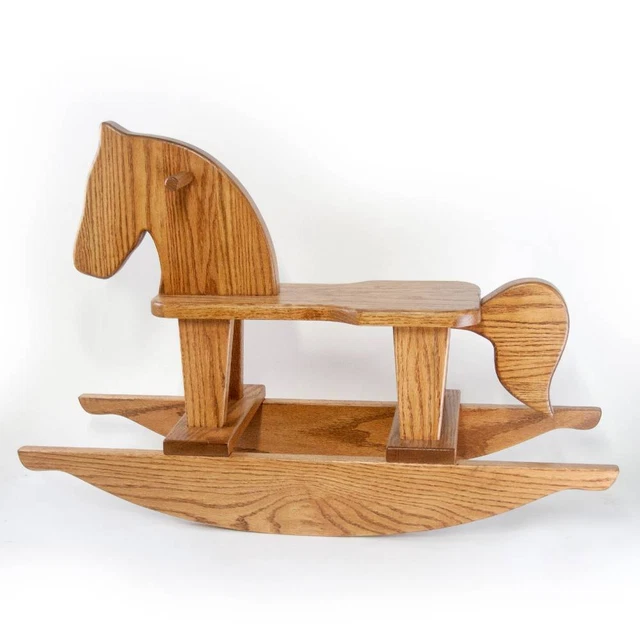 AMISH MADE OLD Fashioned Wooden Solid Oak Child Rocking Horse $147.98 ...