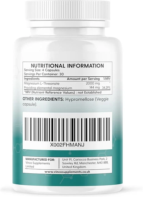 VINCO MAGNESIUM L-THREONATE 2000mg | 120 Capsules | High Strength £17. ...