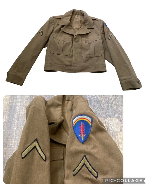 VINTAGE WW2 STYLE US Army Wool Cropped IKE Jacket Coat 50s W/Patches ...