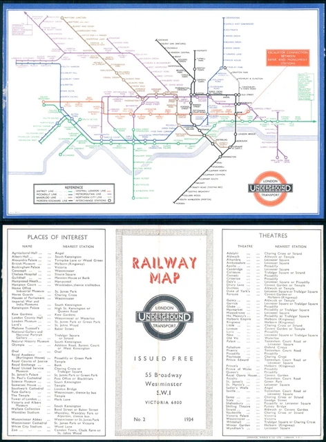 1934 ORIGINAL VINTAGE Rare LONDON UNDERGROUND TUBE MAP No 2 Harry BECK ...