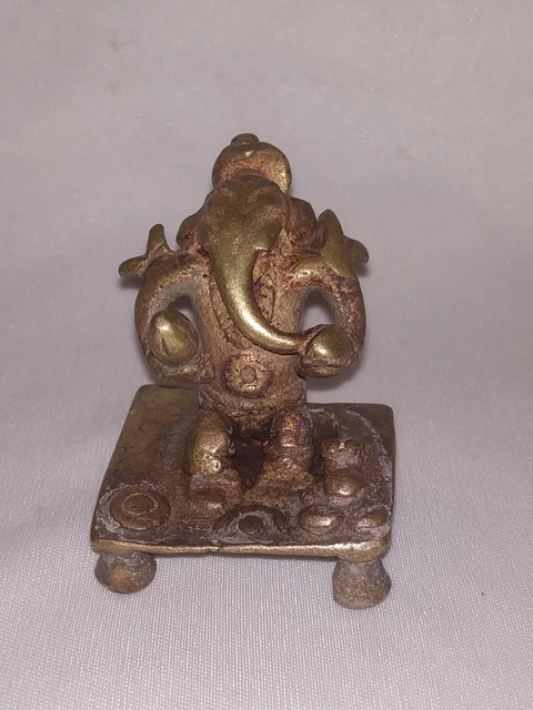 ANTIQUE INDIAN RITUAL Brass Statue God Ganesha Family Sun Moon Naga ...