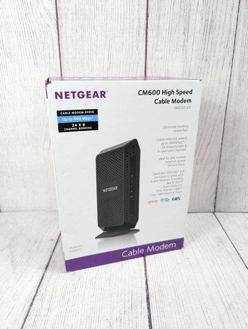 NETGEAR CM600 HIGH Speed Cable Modem 960Mbps CM600-100NAS DOCSIS 3.0 ...