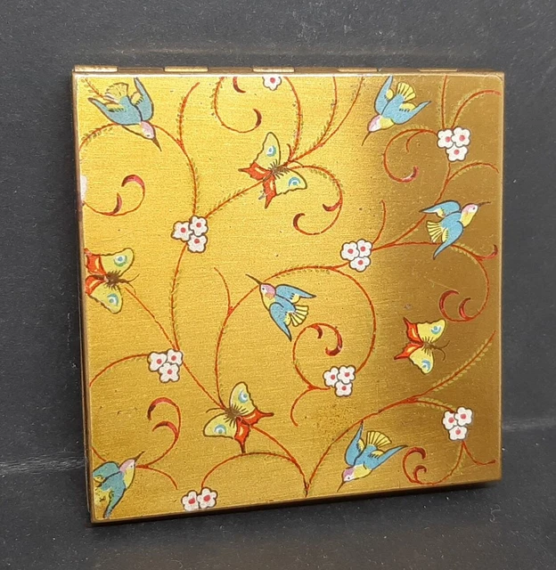 VINTAGE ZENETTE SQUARE Powder Compact Pretty Birds, Butterflies and ...