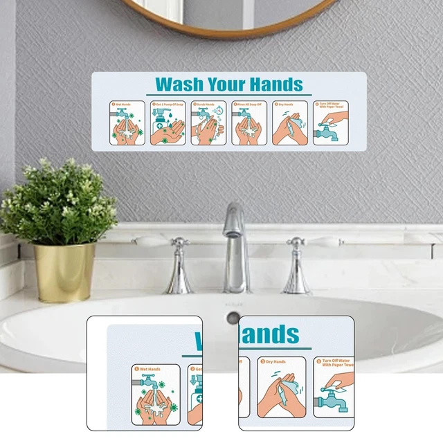 WASH YOUR HANDS Sign Sticker Hand Washing Label with Clear Steps Decal ...