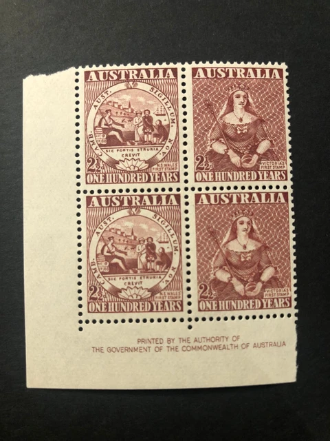 1950 CENTENARY FIRST Postage Stamp. 2½d Block of 4 Govt Imprint. MINT ...