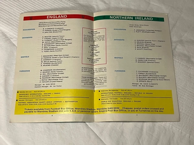 1984 MEN'S FOOTBALL programme England v Northern Ireland £3.31 ...