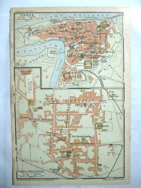 STAMPA ANTICA MAPPA PIANTA CARTA CAMPANIA SANTA MARIA CAPUA VETERE 1927 ...