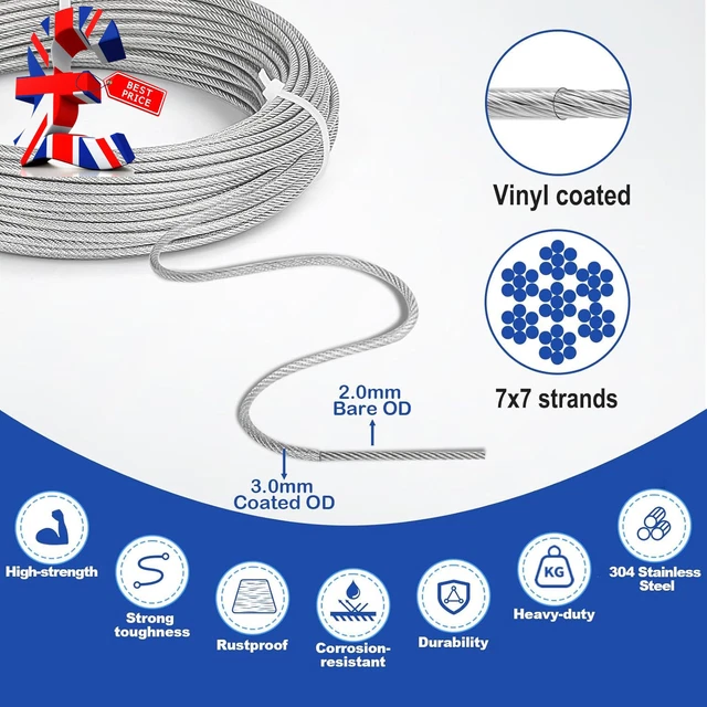 3MM WIRE ROPE Kit, 30M Garden Wire for Climbing Plants, 3Mm PVC Coated ...