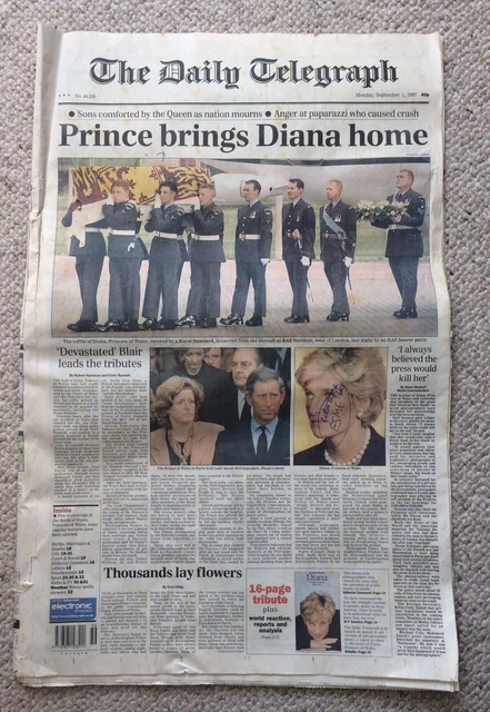THE DAILY TELEGRAPH ORIGINAL Mon Sept 1 1997 (Prince brings Diana home ...