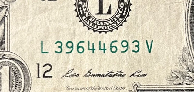 $1 RADAR NOTE Rare Fancy Serial Number 39644693 Palindrome Cool Rare ...