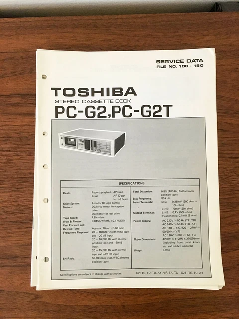 TOSHIBA PC-G2 PC-G2T Cassette Deck Service Manual *Original* EUR 13,52 - PicClick IT
