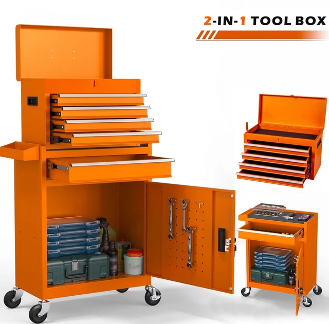 TOOL BOX 5-DRAWER Rolling Tool Storage Cabinet Detachable Top Tool Box ...