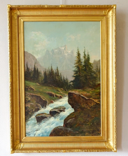 EMILE GODCHAUX : grand tableau de montagne - huile sur toile - 82,5cm x 113,5cm EUR 3.400,00 ...