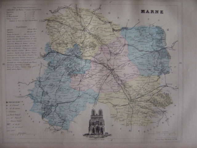 CARTE DU DÉPARTEMENT de la MARNE avec de nombreuses infos c1890 EUR 8,90 - PicClick FR