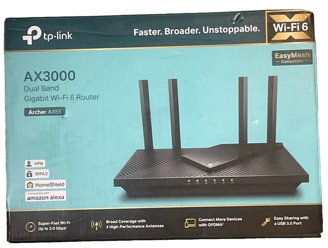 NEW TP-LINK ARCHER AX3000 Dual-Band Wi-Fi 6 Router Gigabit 4 Stream ...