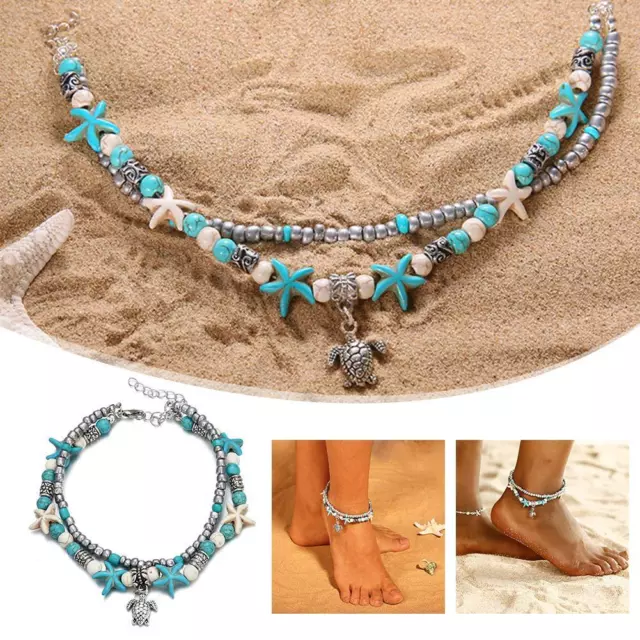 ANKLET WOMENS TIBETIAN Sterling Silver Beach Starfish Turtle Anklet Adjusts $6.71 - PicClick AU