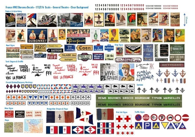 1:72/1:76 SCALE FRENCH WW2 Diorama Decals (Posters, Street Signs, Tank ...