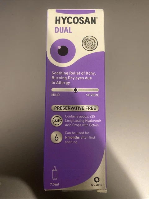 HYCOSAN DUAL PRESERVATIVE Free Moisturising Dry Eye Drops 7.5ml EXP 07/ ...