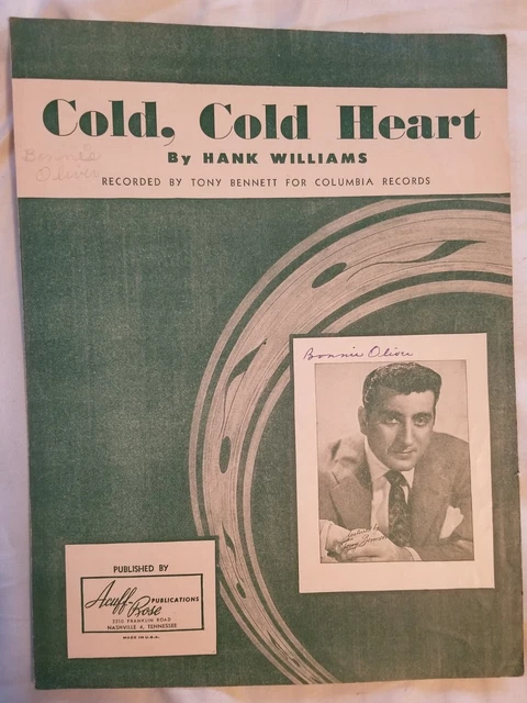 HANK WILLIAMS COLD, Cold Heart 1951 VINTAGE SHEET MUSIC Columbia ...