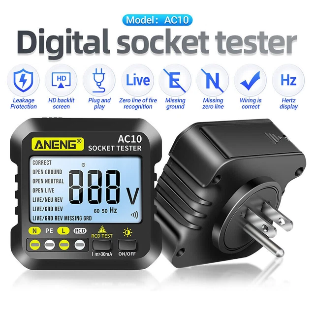 DIGITAL ELECTRIC OUTLET Tester Socket Circuit Polarity Voltage Detector ...