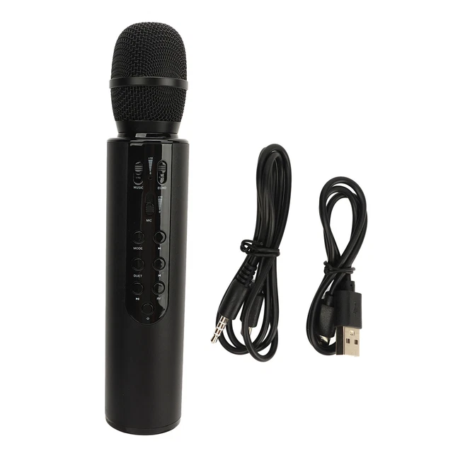 (BLACK)WIRELESS CAPACITOR MICROPHONE Dual Speaker Karaoke Portable ...