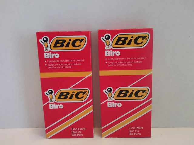 2 BOXES BIC Biro Blue Pens Fine Point BallPoint Sealed Made in USA NOS ...