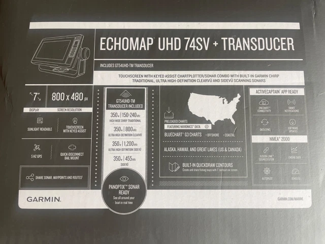 GARMIN ECHOMAP UHD 74sv Fishfinder Chartplotter w/GT54 Transducer 010 ...
