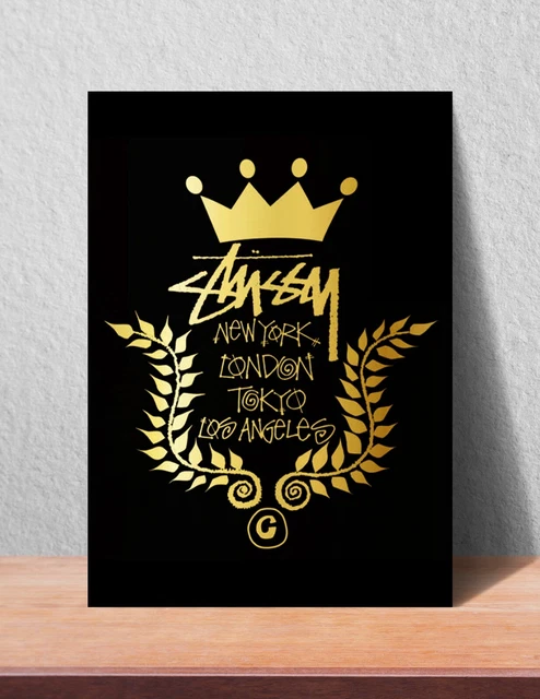 LARGE RARE STUSSY Shop Display Sign **Printed On Thick Gold Mirrored ...