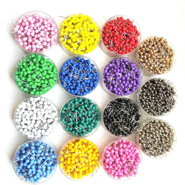 300 PCS BLACK Map Tacks Push Plastic Round Pearl Head with Steel Point ...